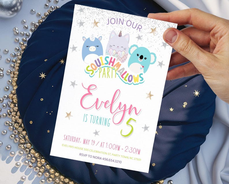 Printable Birthday Invitation, Girl Birthday Invite, Squish Invitation ...
