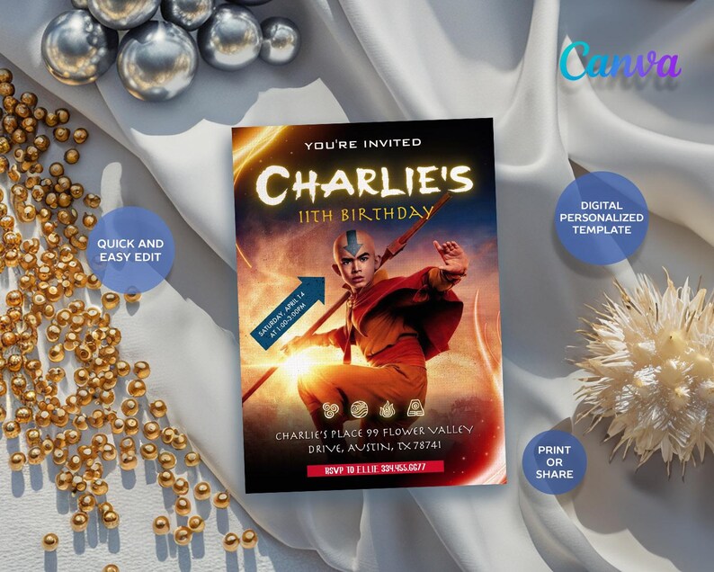 Editable Avatar Invitation Template, Avatar Anime Digital Invitation ...