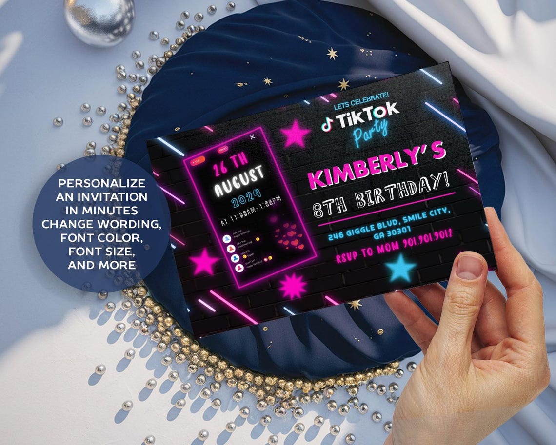 Tiktok Birthday Invitation, Tik Tok Invite, Printable Editable Tiktok ...