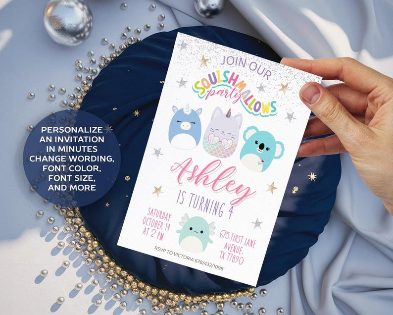 Printable Birthday Invitation, Girl Birthday Invite, Squish Invitation ...