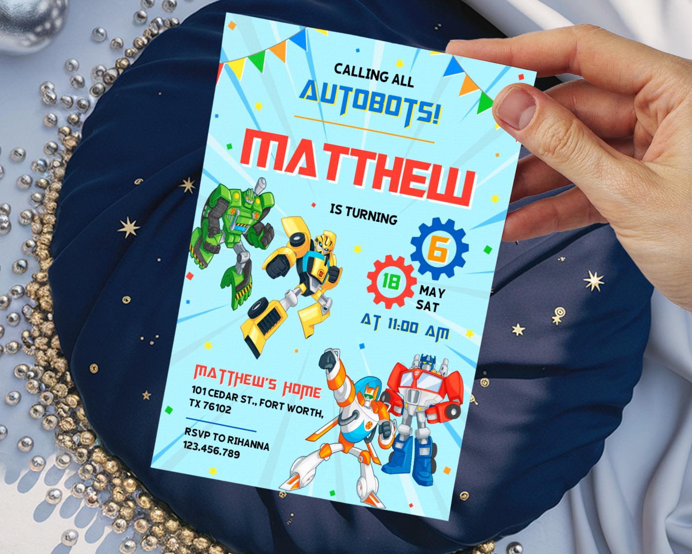 Printable Birthday Invitation, Autobots Boy Birthday Invite, Editable ...