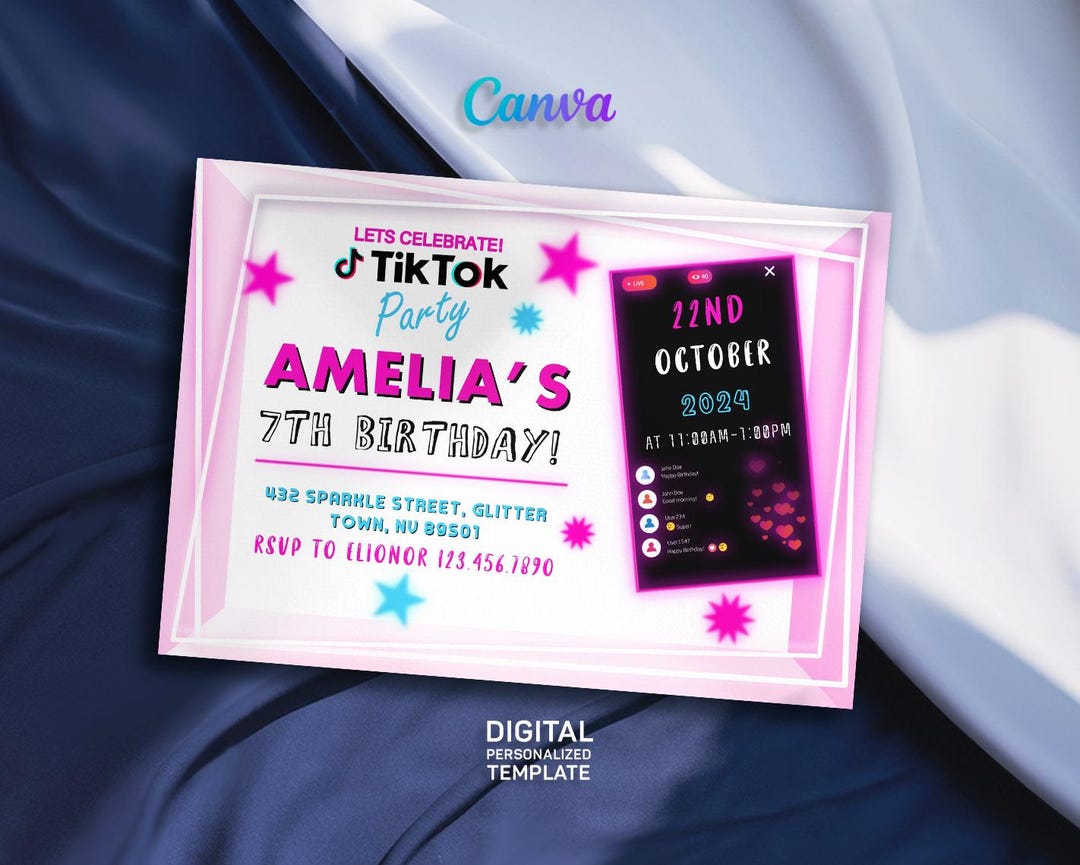 Tiktok Birthday Invitation, Tik Tok Invite, Printable Editable Tiktok ...