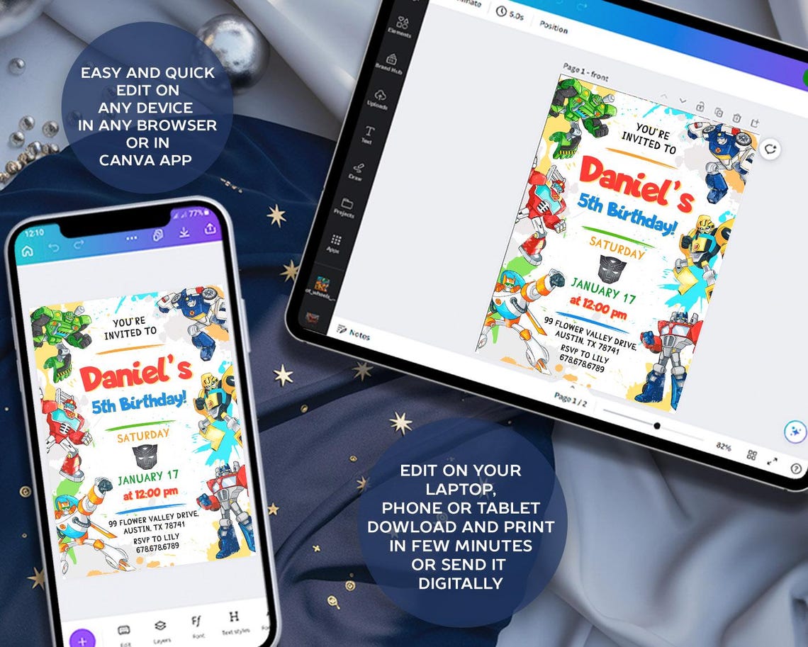 Printable Birthday Invitation, Autobots Boy Birthday Invite, Editable ...