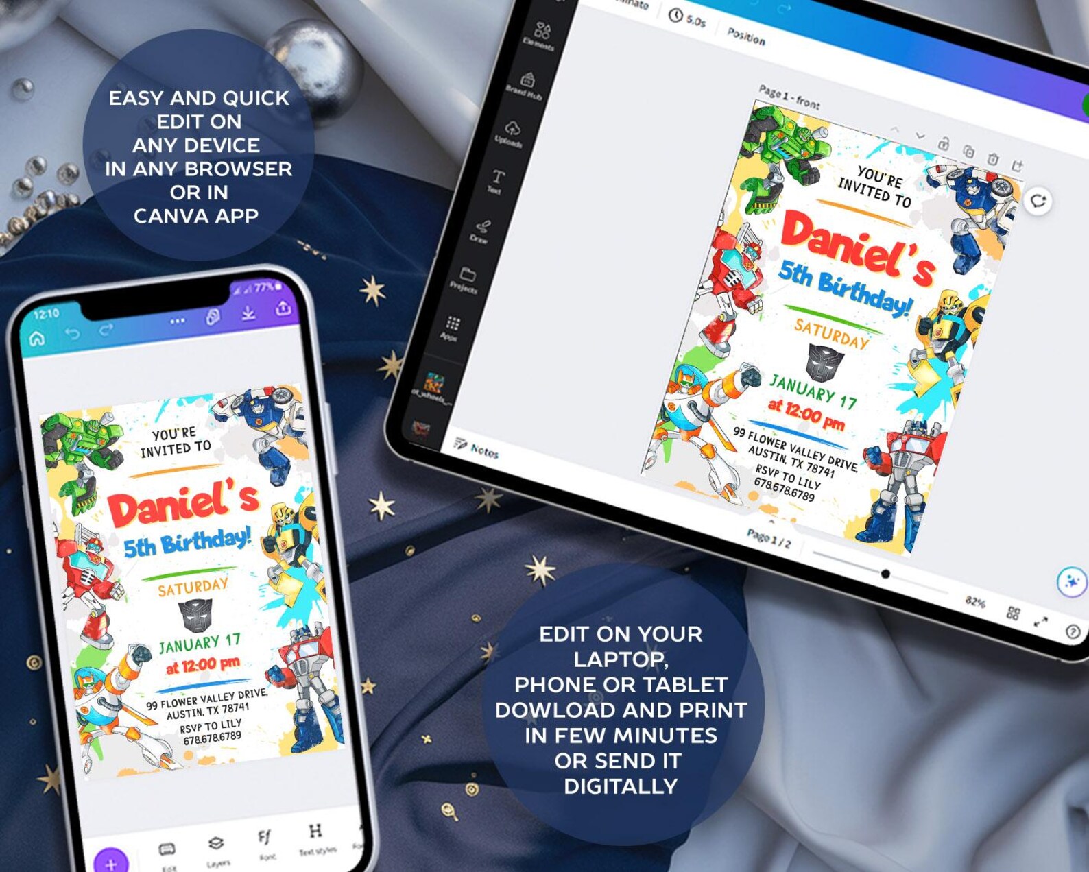 Printable Birthday Invitation, Autobots Boy Birthday Invite, Editable ...