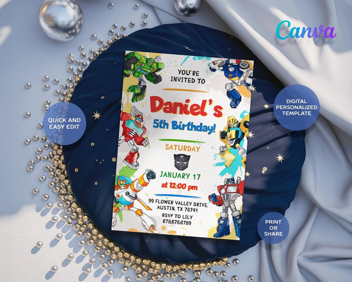 Printable Birthday Invitation, Autobots Boy Birthday Invite, Editable ...