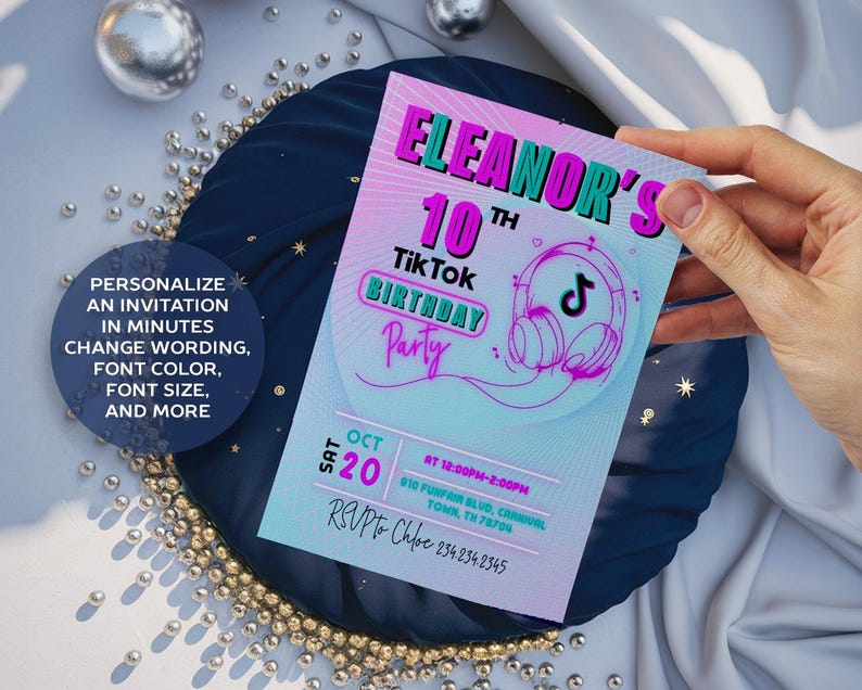 Tiktok Birthday Invitation, Tik Tok Invite, Printable Editable Tiktok ...