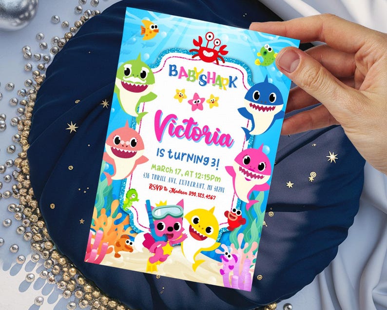 Editable Printable Baby Shark Birthday Invitation, Boy Girl Birthday ...