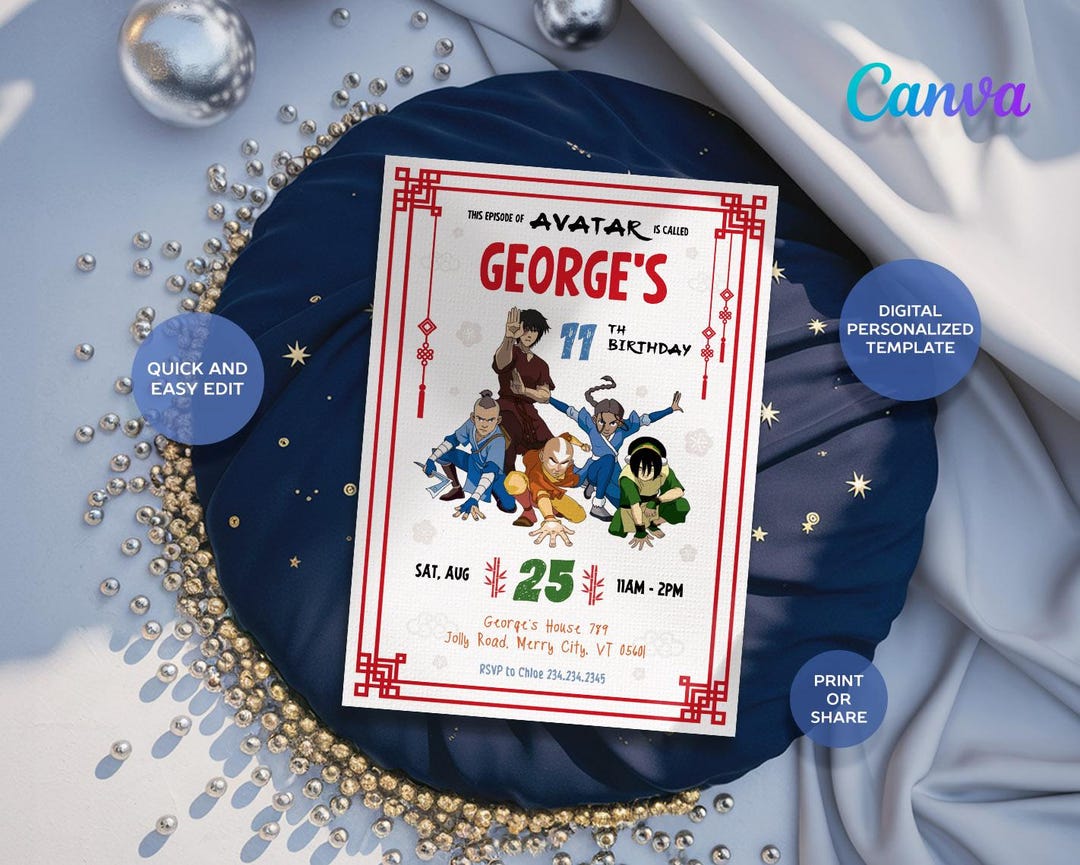 Editable Avatar Invitation Template, Avatar Anime Digital Invitation ...
