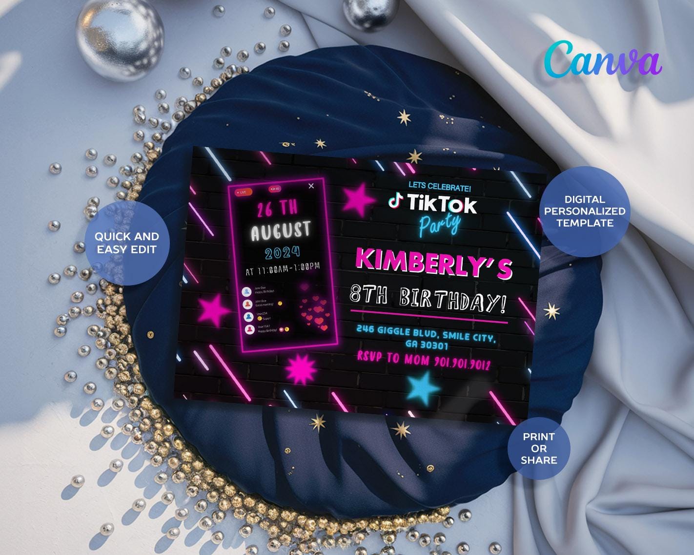 Tiktok Birthday Invitation, Tik Tok Invite, Printable Editable Tiktok ...