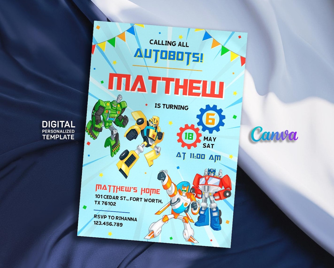 Printable Birthday Invitation, Autobots Boy Birthday Invite, Editable ...