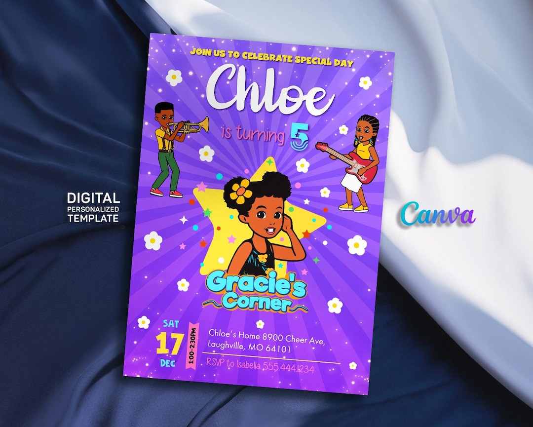 Gracie's Corner Birthday Invitation, Music Birthday Party, Printable ...