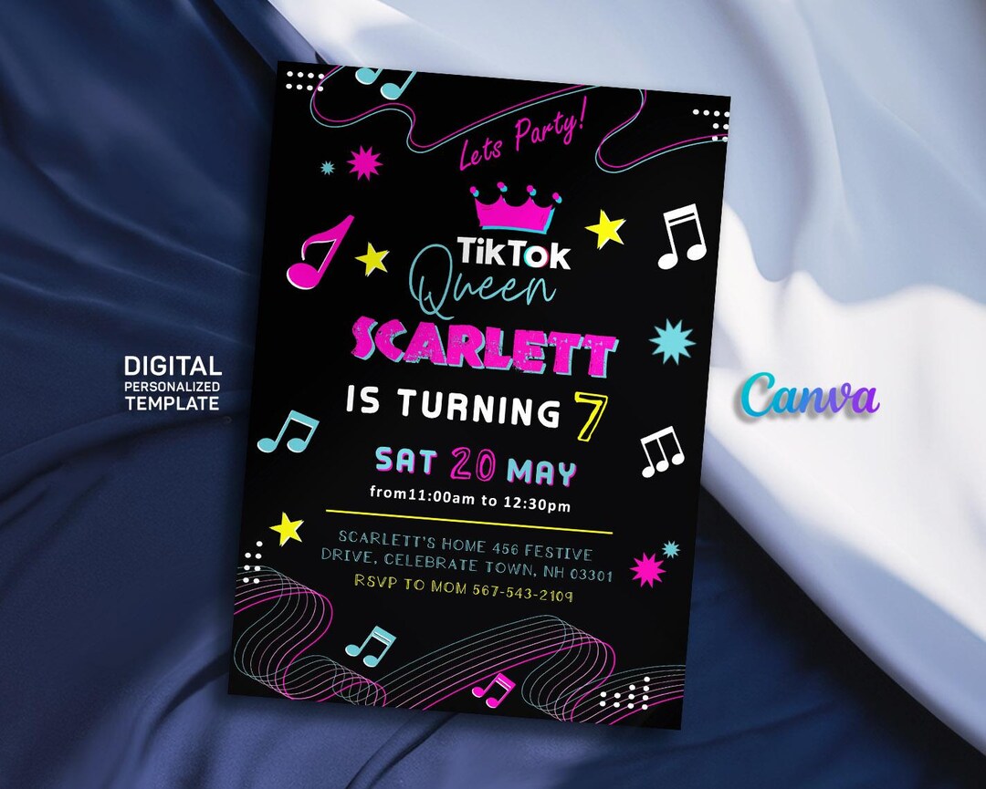 Tiktok Birthday Invitation, Tik Tok Invite, Printable Editable Tiktok ...