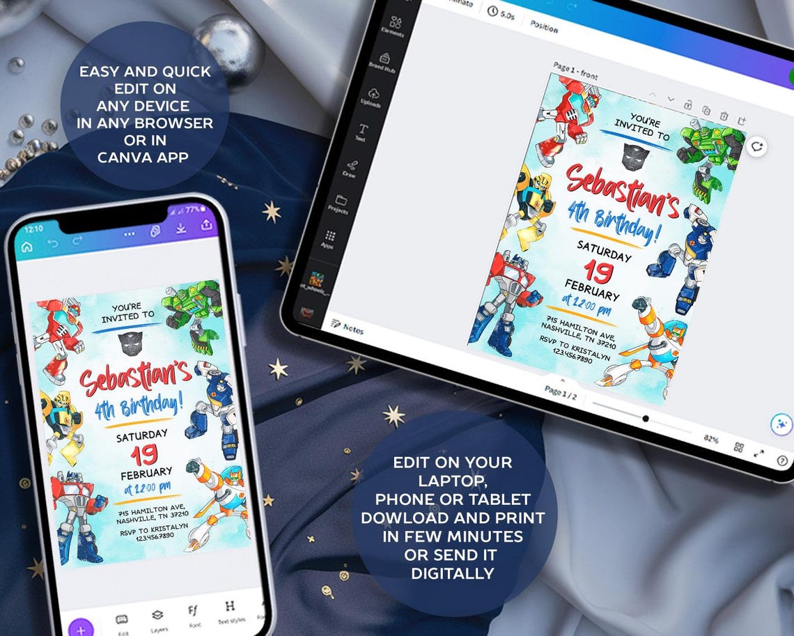 Printable Birthday Invitation, Autobots Boy Birthday Invite, Editable ...