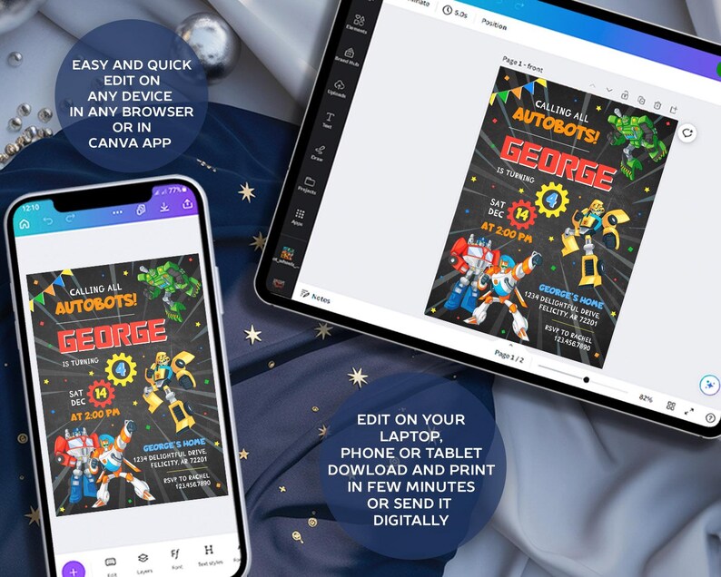 Printable Birthday Invitation, Autobots Boy Birthday Invite, Editable ...