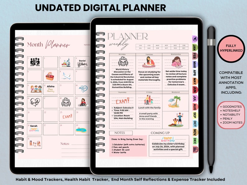 Undated Planner, Monthly Digital Planner, Digital Planner PDF, iPad ...
