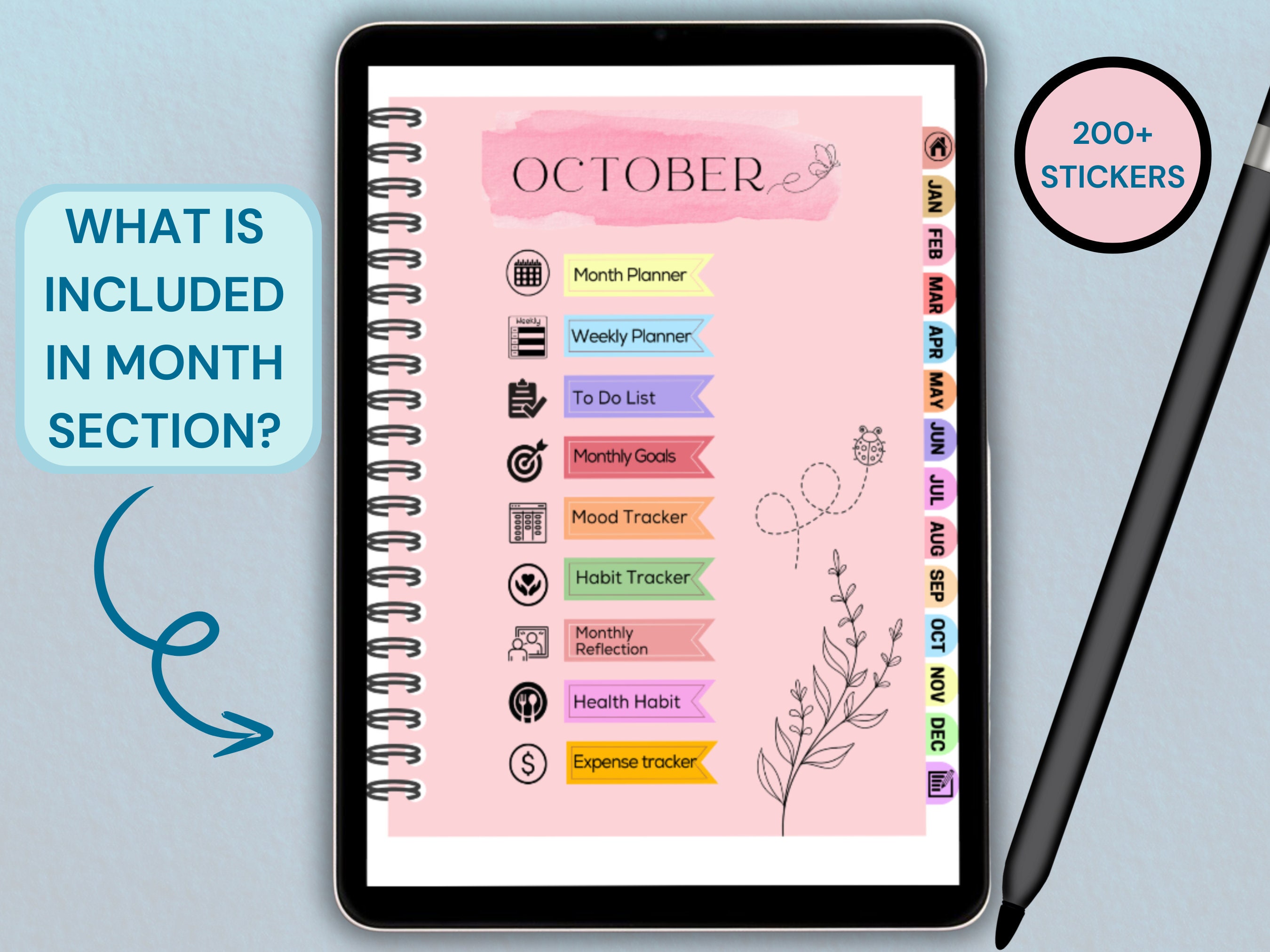 Undated Planner, Monthly Digital Planner, Digital Planner PDF, iPad ...