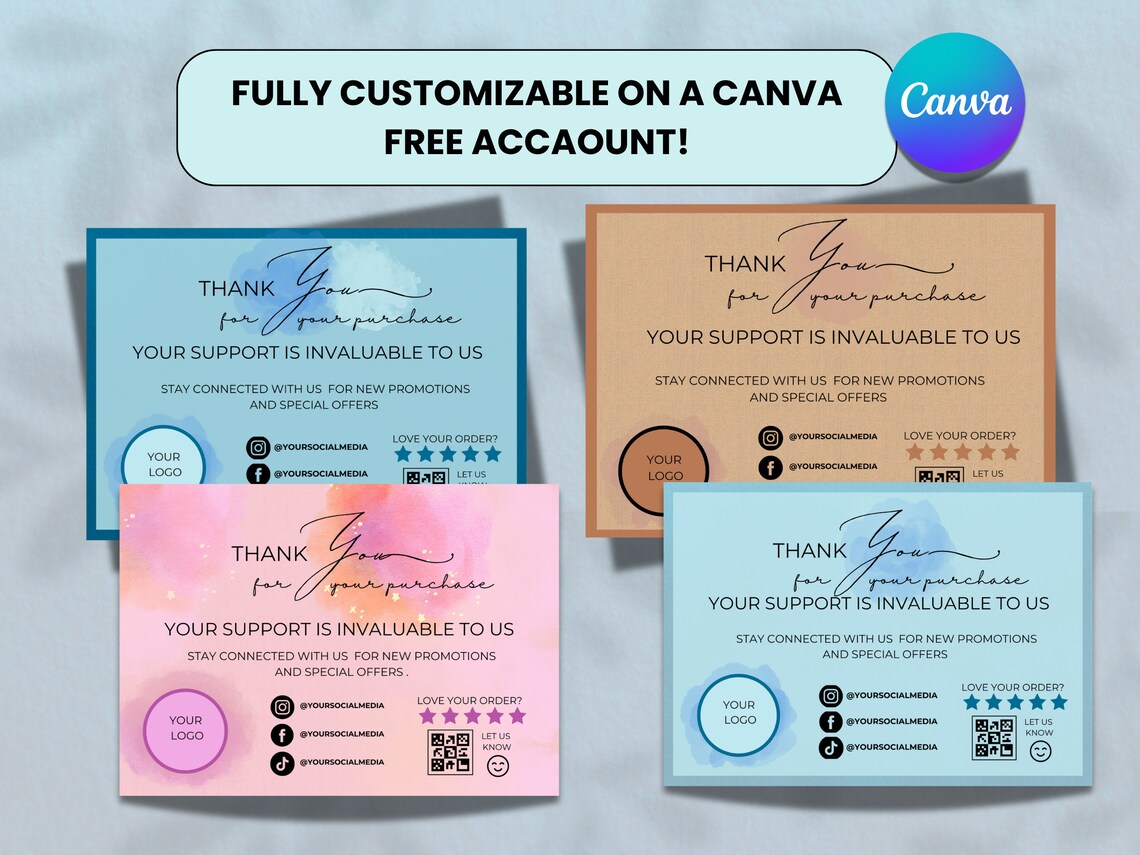 Thank You Card, Printable Card, Thank You for Purchase Card, Business ...