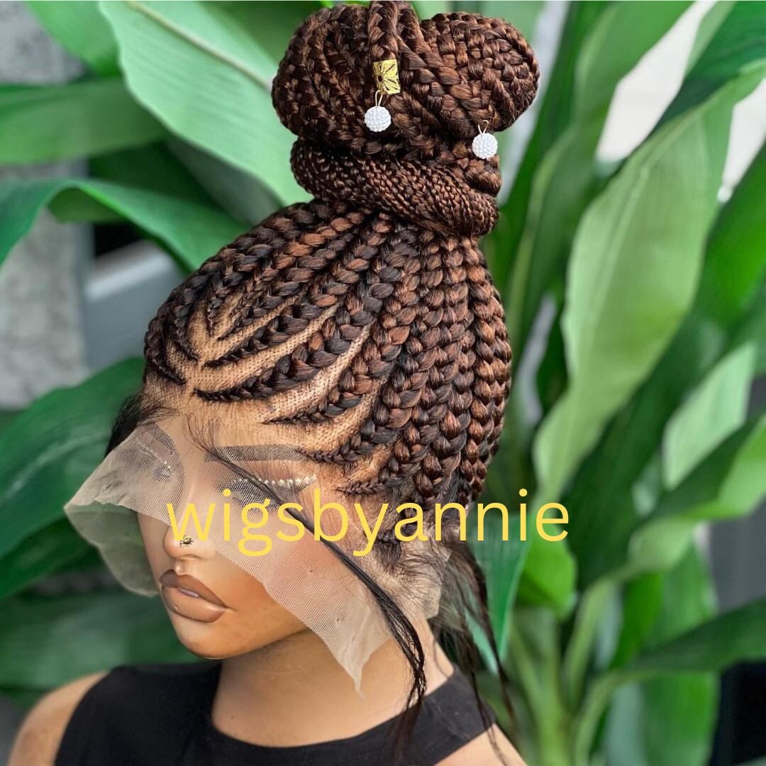 Braided Wigs for Black Women, Conrow Weave Human Hair Lace Front Box ...