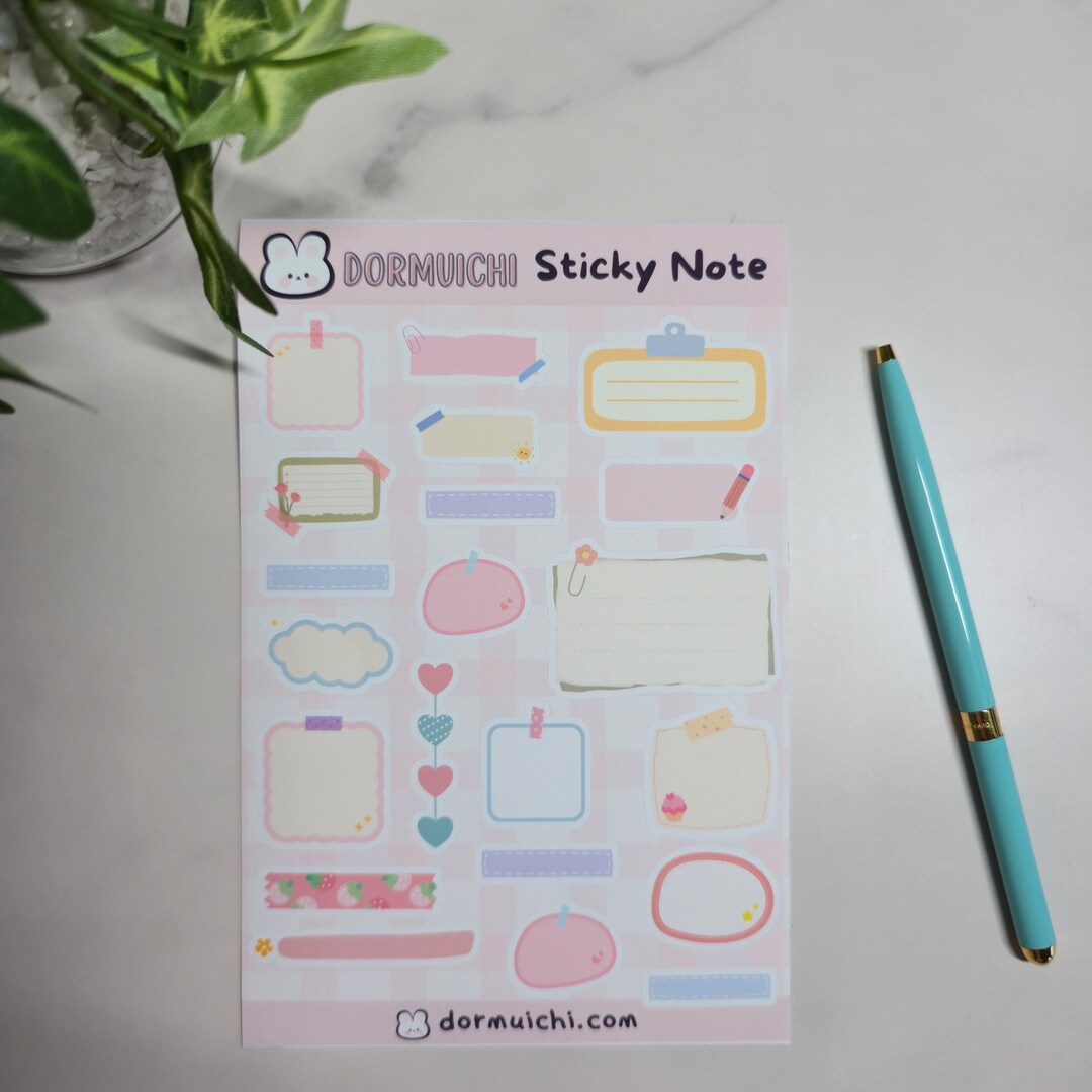 Cute Writeable Sticky Note Sticker Sheet – Cute Kawaii Planner ...
