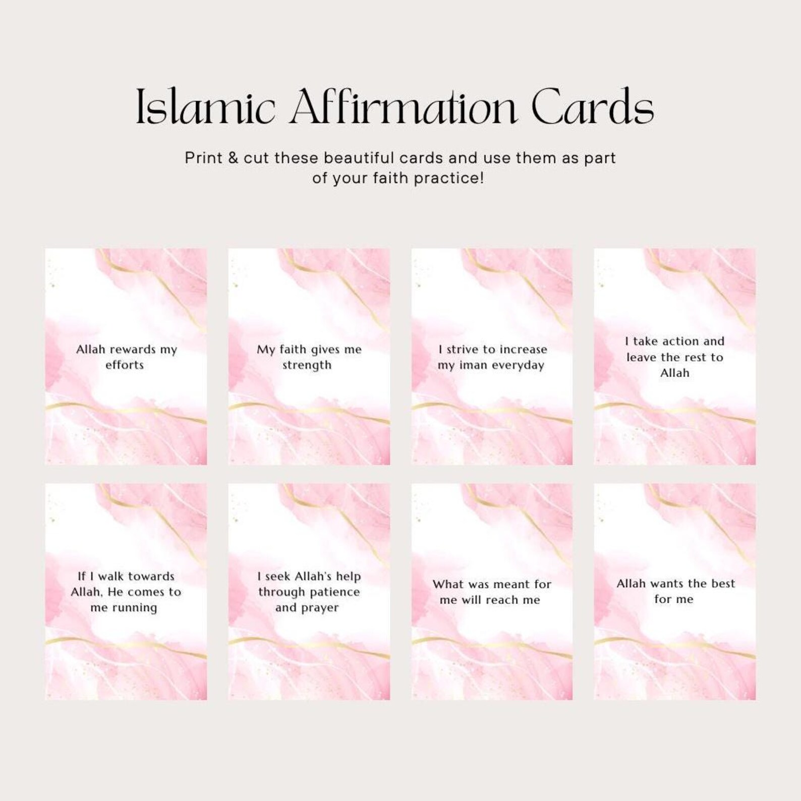 24 Printable/downloadable Islamic Affirmation Cards, Islamic Gratitude ...