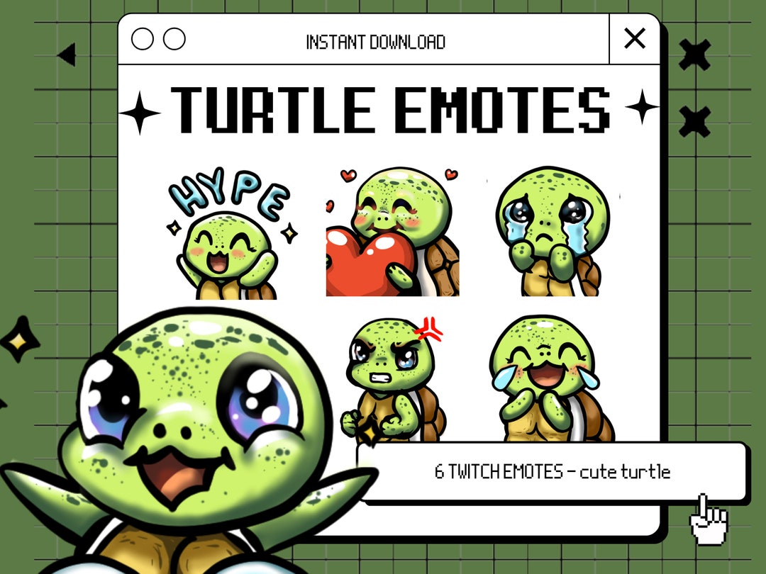 Adorable Chibi Turtle Emote Pack Design - Set of 6 Cute Twitch Emotes ...