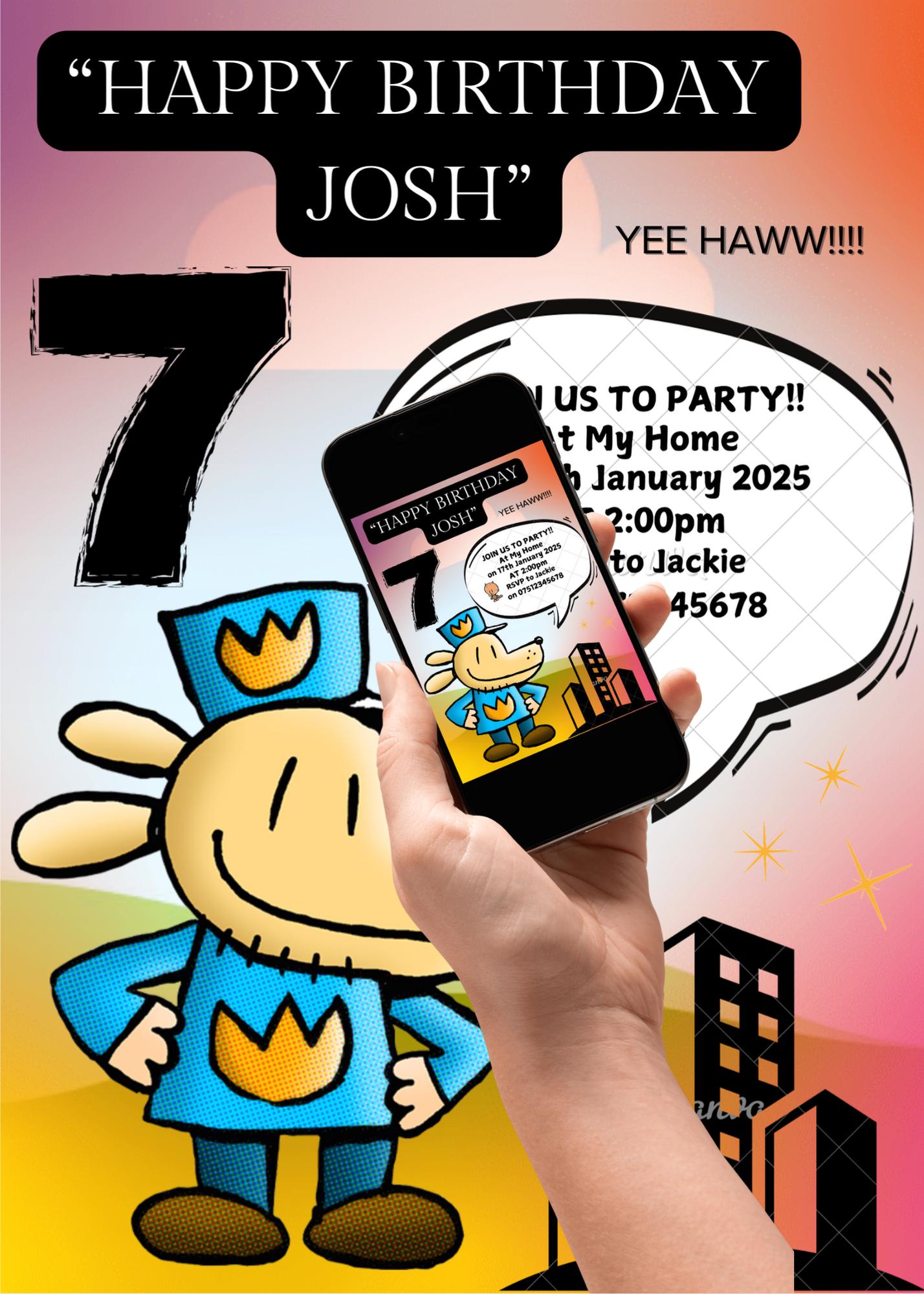 Dogman 7th Birthday Editable Digital Download Invitation - Etsy