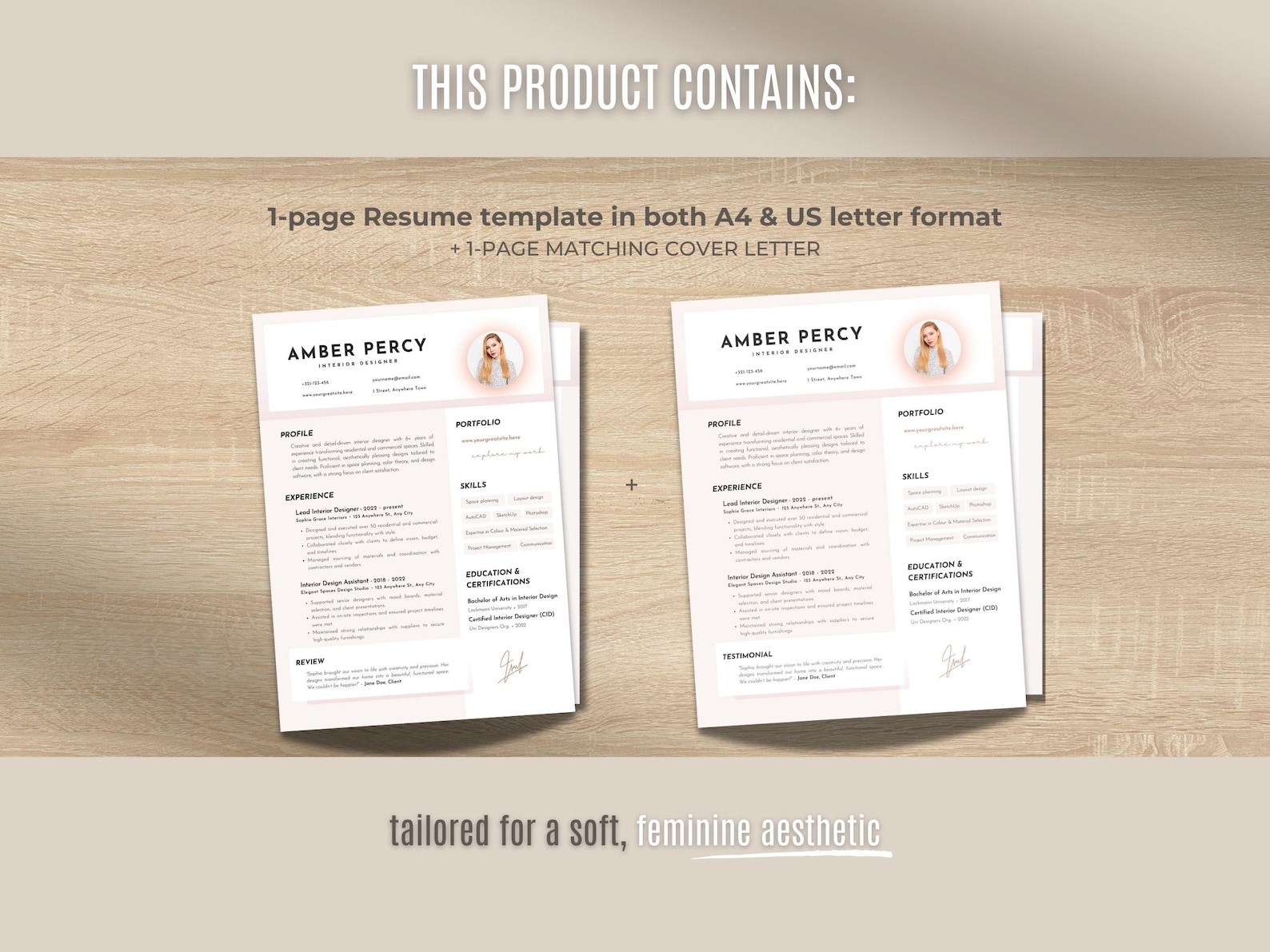 Elegant Blush Pink Resume Template: Editable CV Design for Woman (canva ...