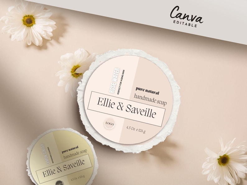 Round Soap Label Sticker Template Editable in Canva • Pastel Belly Band ...