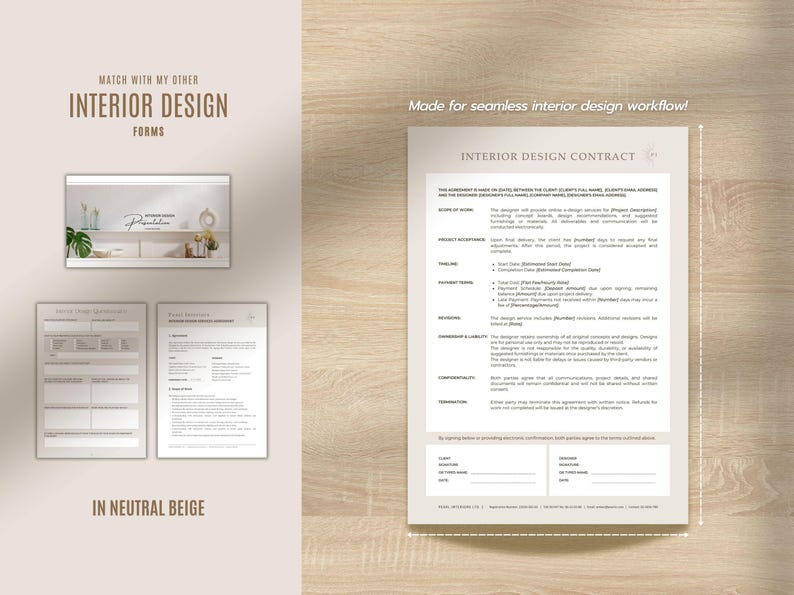 Interior Design Contract Template • Simple E-design Agreement Editable ...