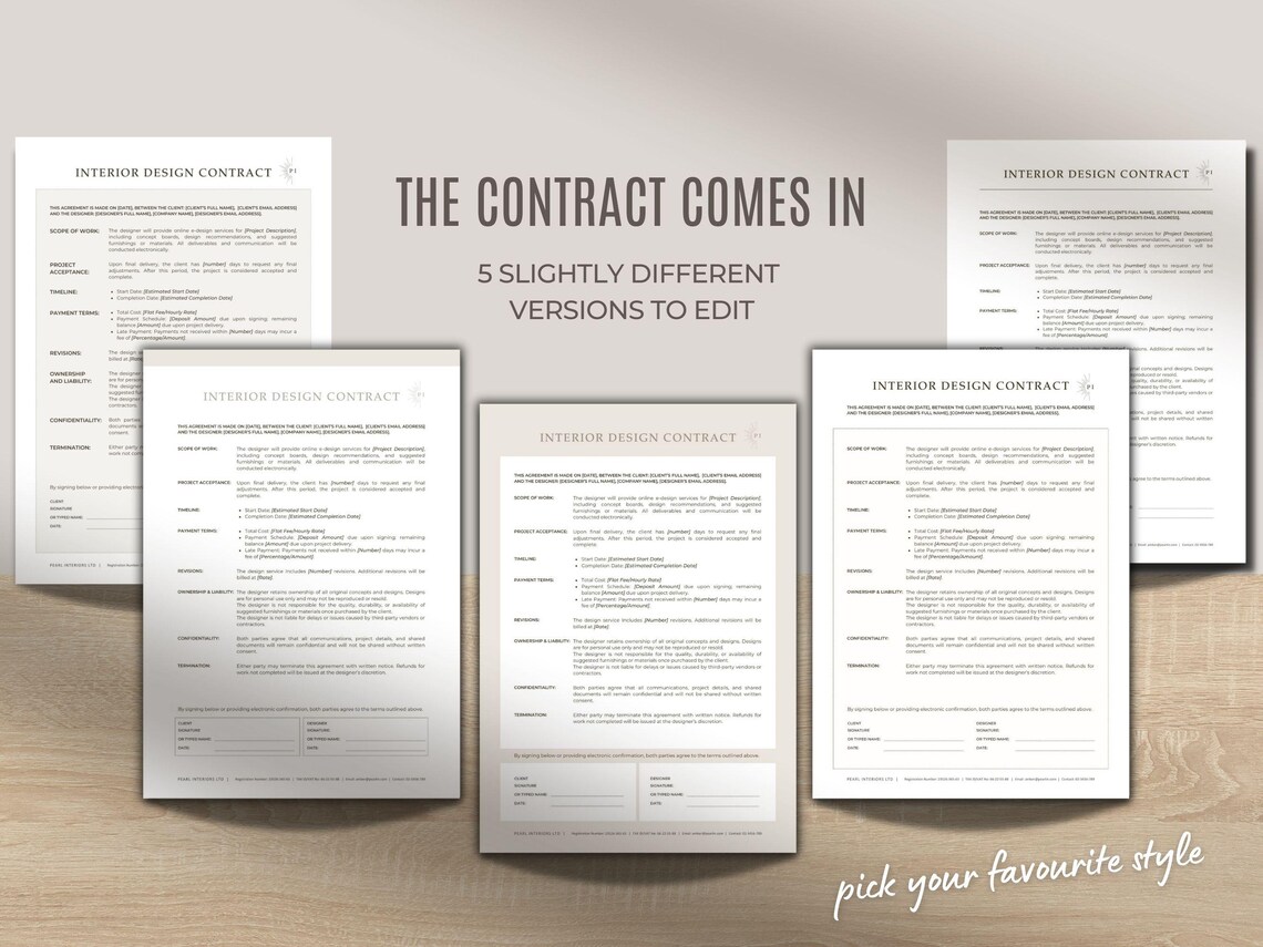 Interior Design Contract Template • Simple E-design Agreement Editable ...