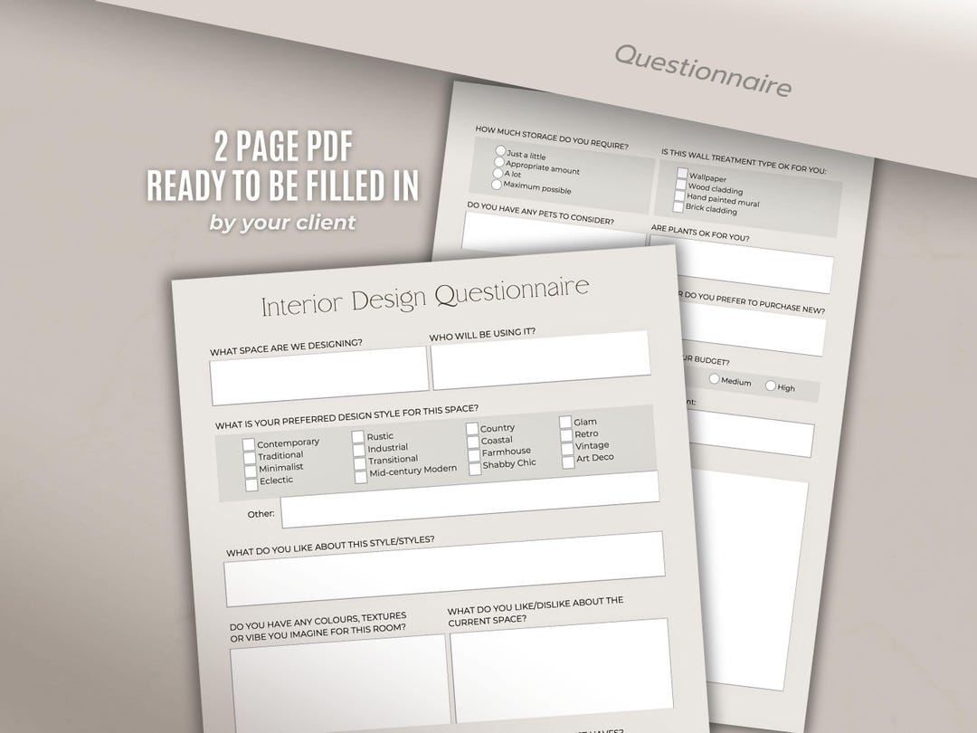 Interior Design Client Questionnaire: Digital Survey Form & Onboarding ...