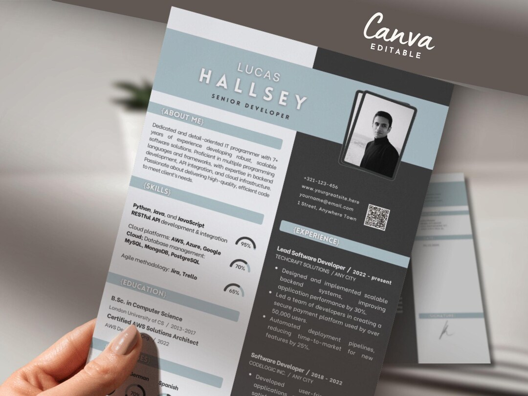 Bold Resume Template • Canva Editable Male CV for Professionals ...
