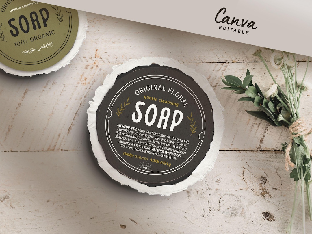 Vintage Round Soap Label Template Ingredient List Sticker Editable in ...