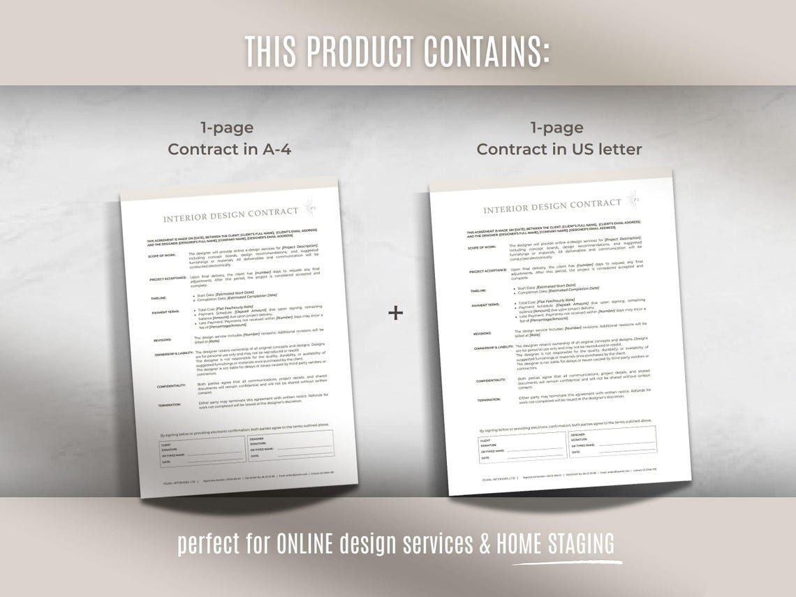 Interior Design Contract Template • Simple E-design Agreement Editable ...