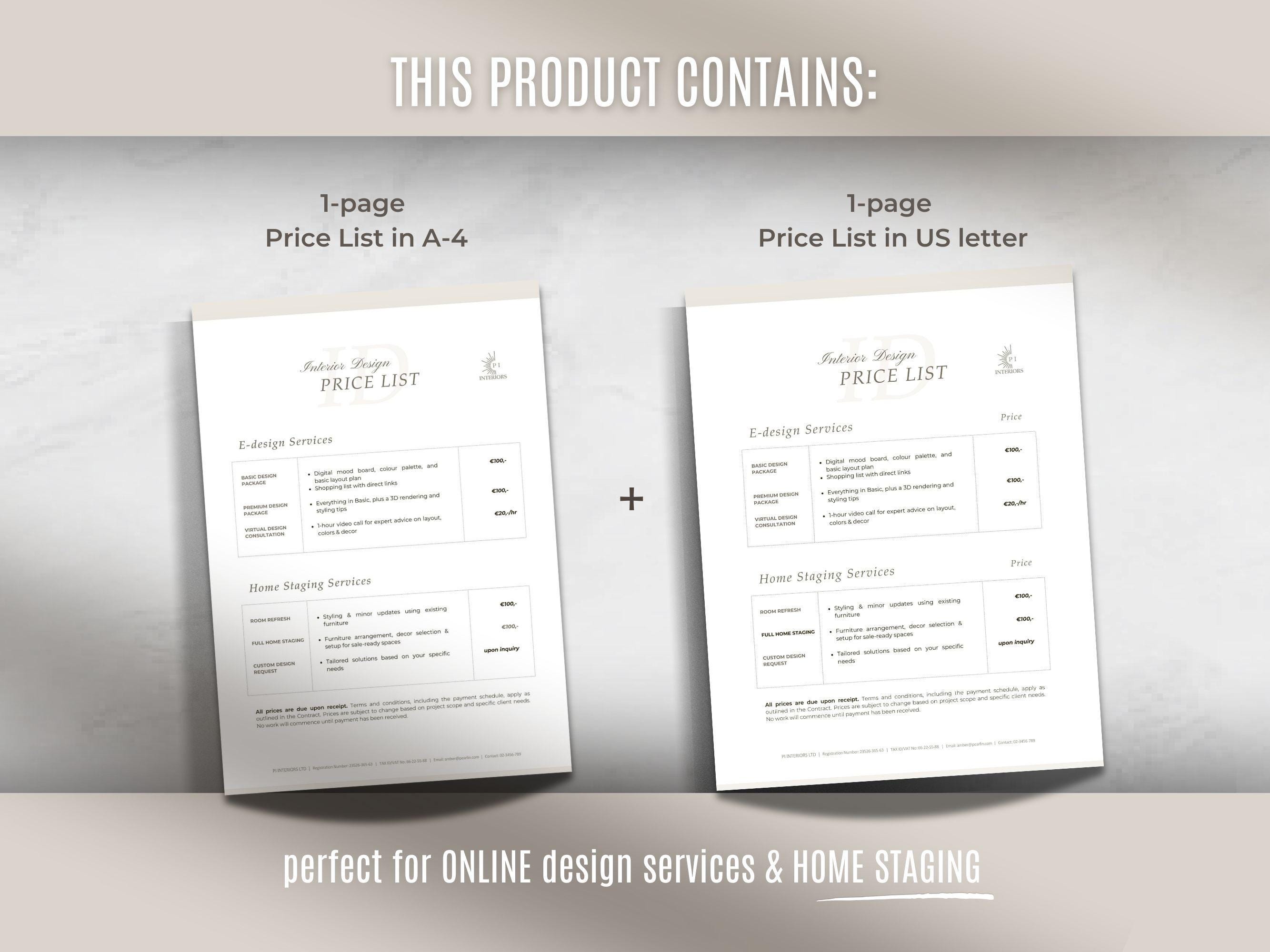 Interior Design Price List Template: Editable E-design Services (canva ...