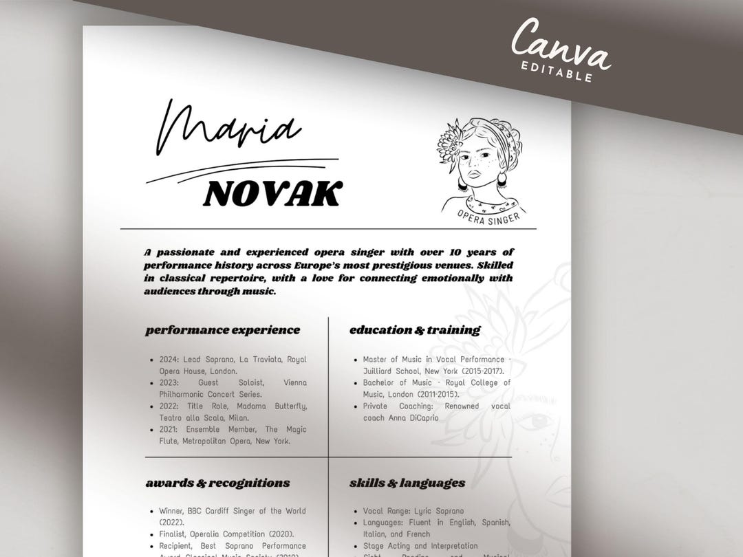 Artist Resume Template • Canva Editable CV for Creatives • 1 Page ...