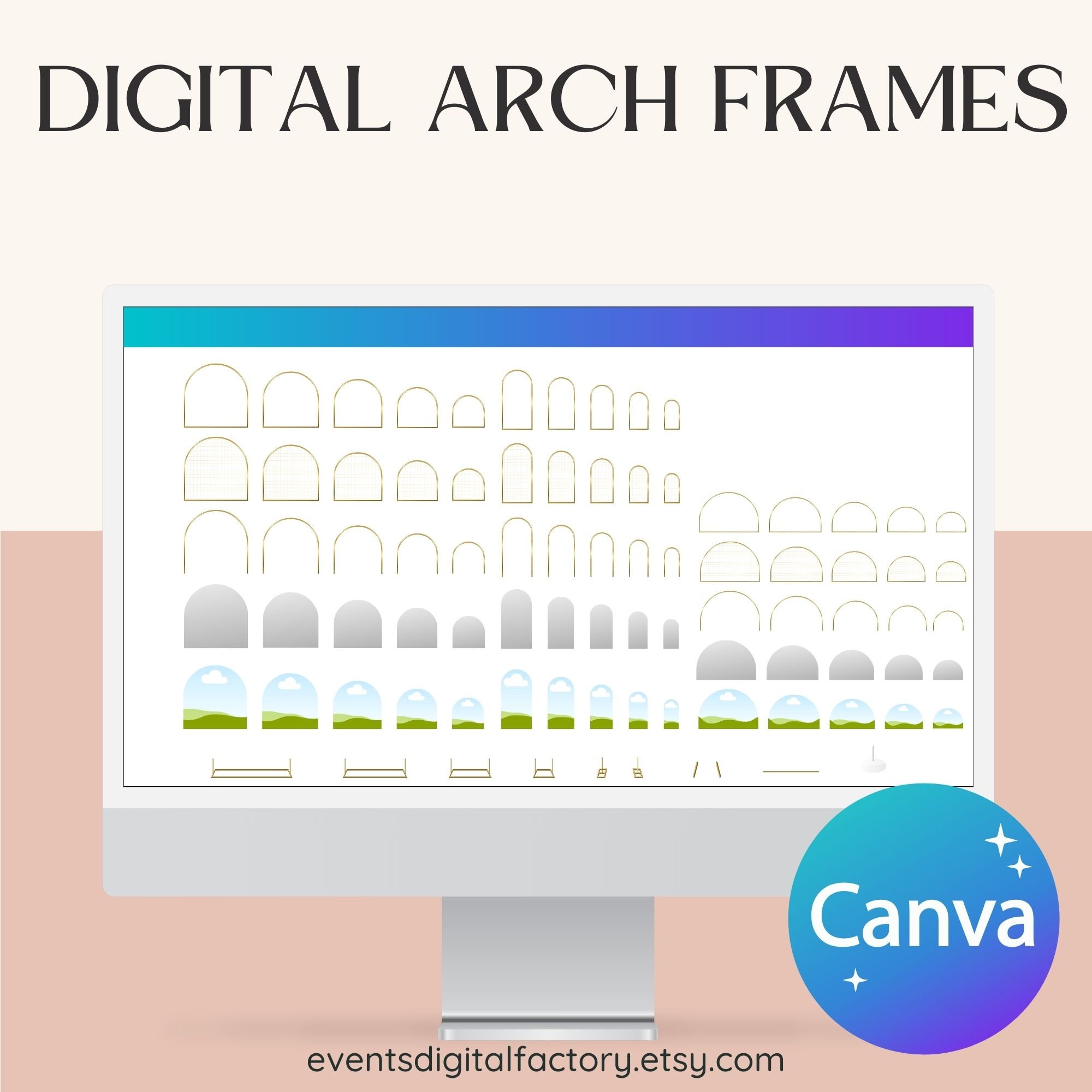Digital Arch Frames for Canva, Digital Arch Mockups, Arch Backdrop ...
