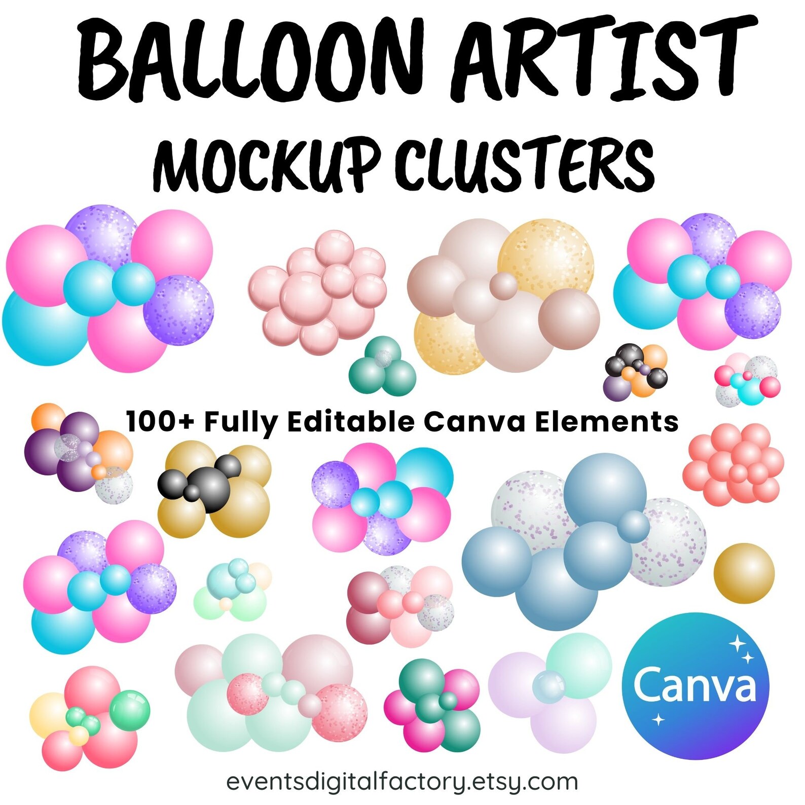 Balloon Canva Template, Digital Balloon Clusters, Party Event Stylist ...