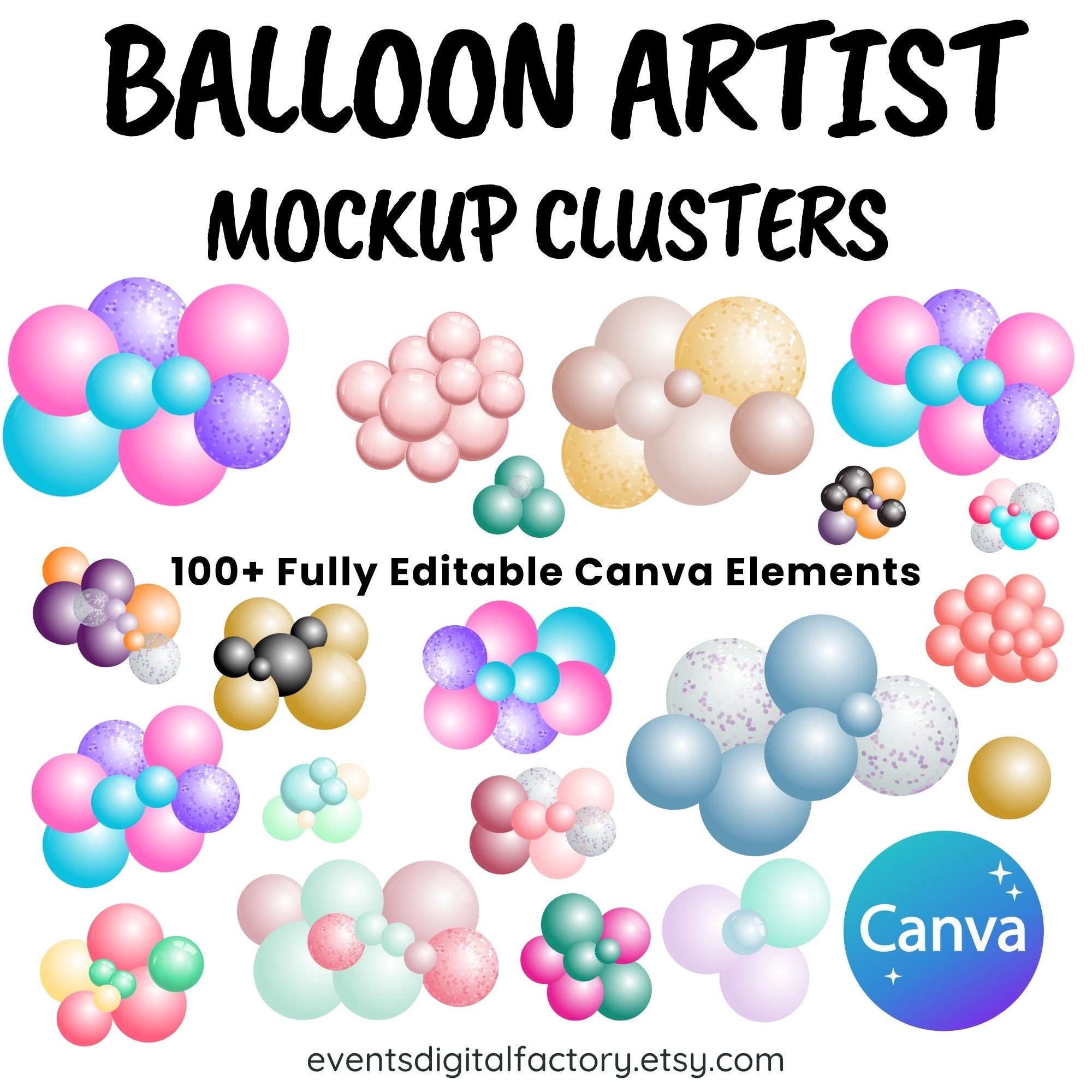Balloon Canva Template, Digital Balloon Clusters, Party Event Stylist, Balloon Business, Balloon ...