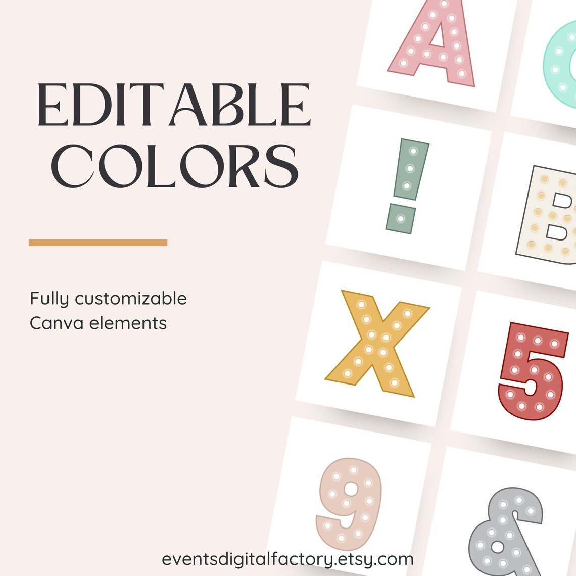 Digital Marquee Letters & Numbers Canva Elements, Digital Marquee ...