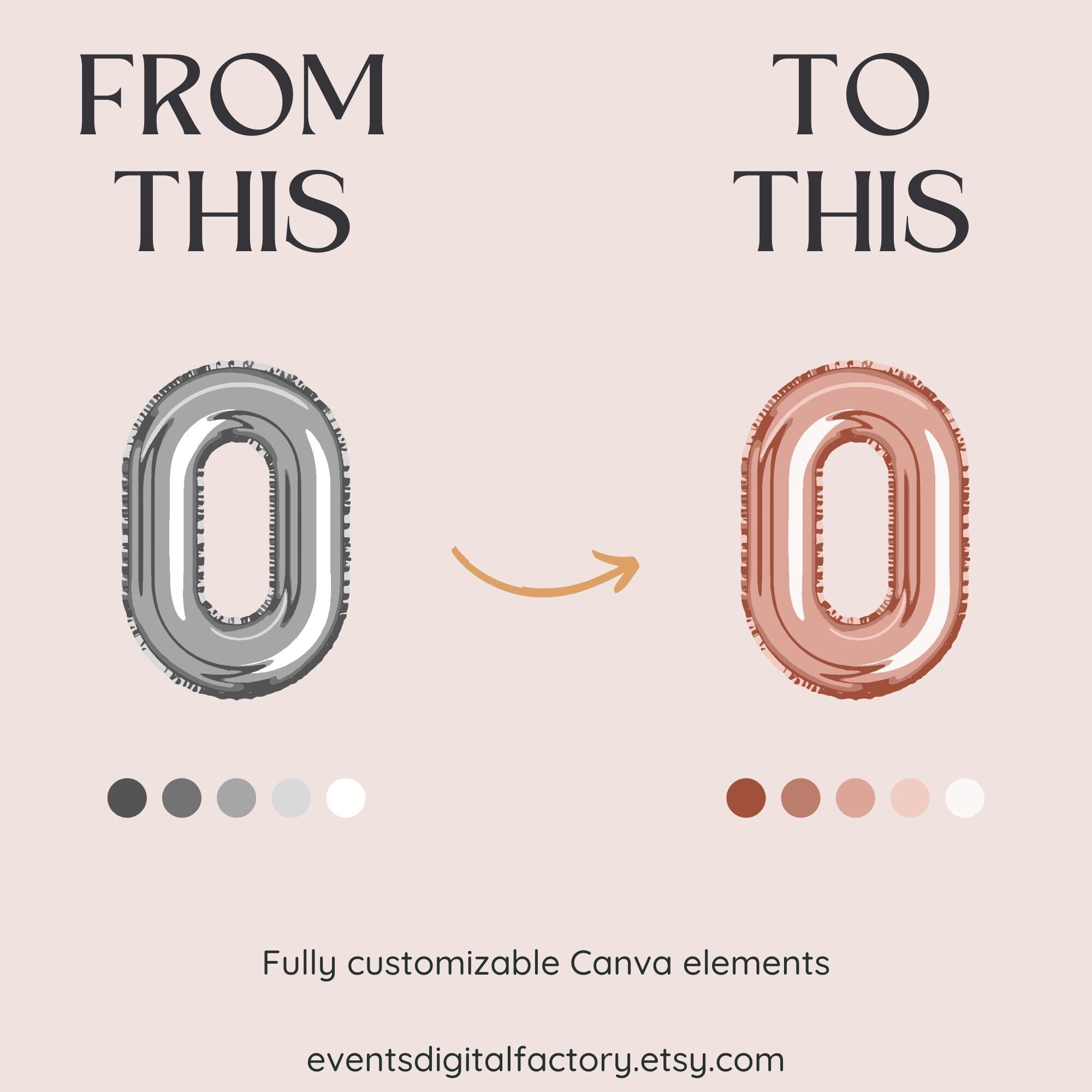 Foil Balloon Numbers Canva Elements,digital Balloon Clipart, Foil ...