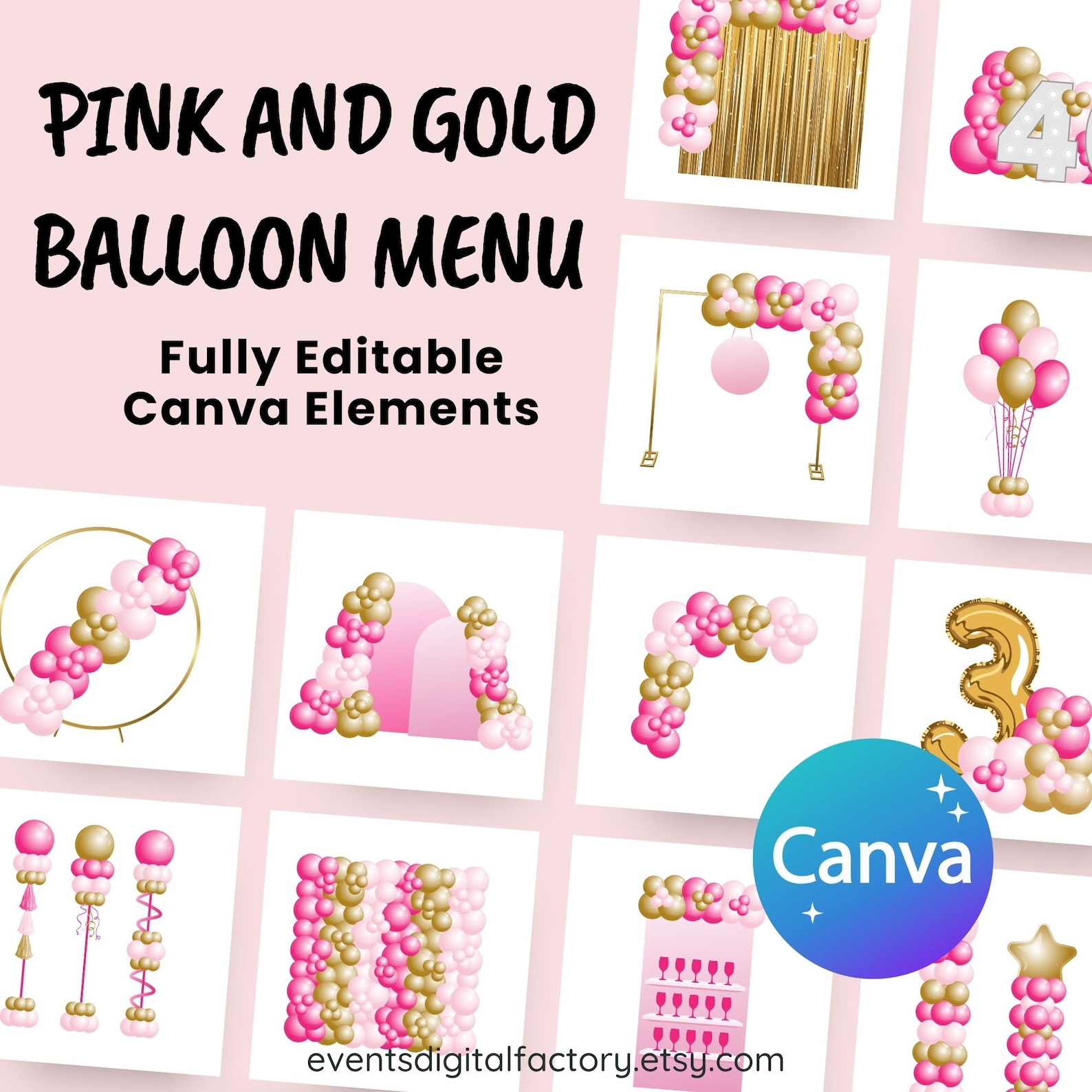 Pink Balloon Menu,balloon Price Menu, Balloon Menu Mockup, Canva ...