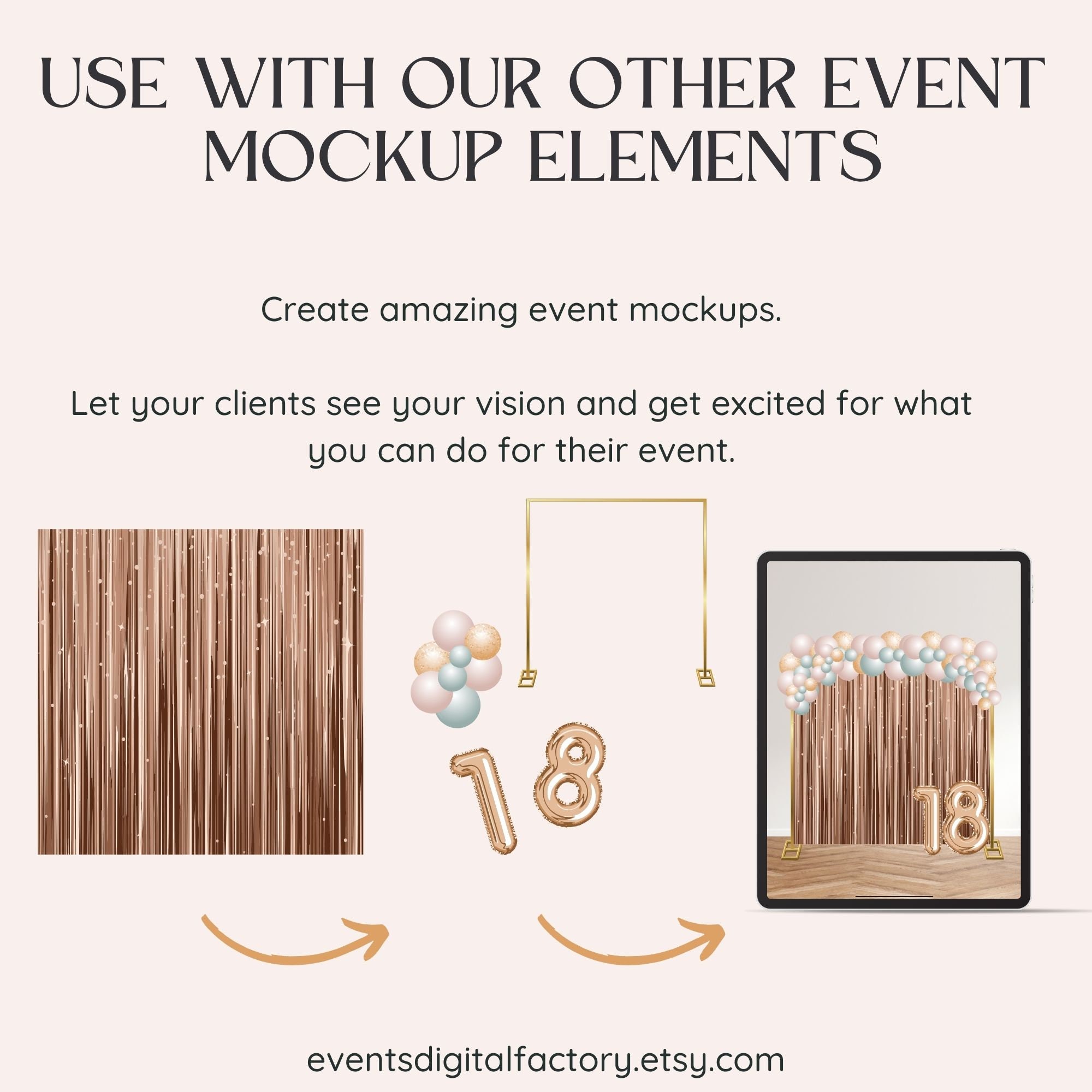 Tinsel Digital Curtain Backdrop, Event Backdrop Canva Template, Tinsel ...