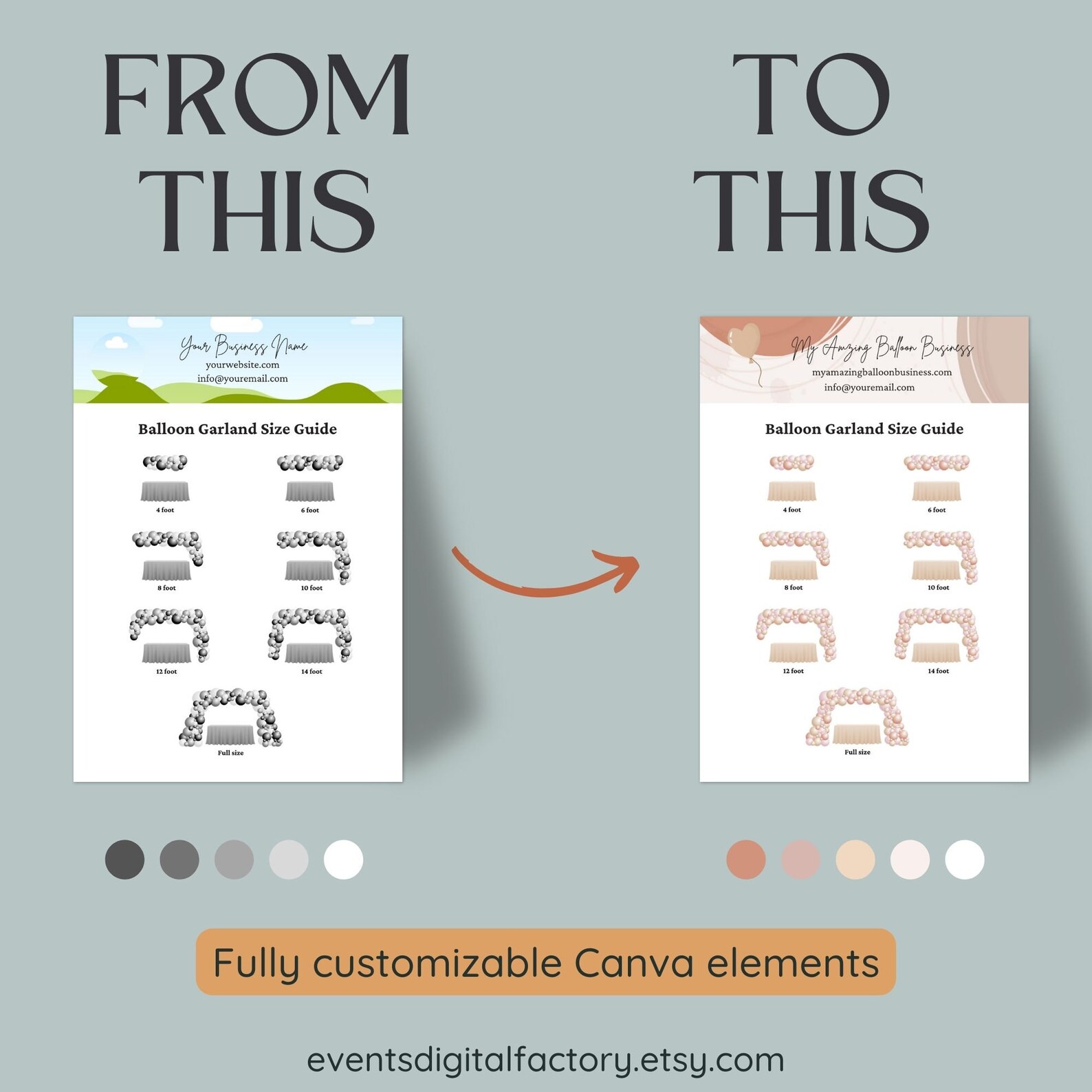 Balloon Garland Size Guide Template , Balloons Canva Template, Garland ...