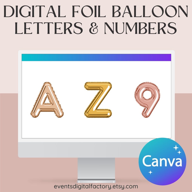 Foil Balloon Letter and Number Canva Elements,digital Balloon Alphabet ...