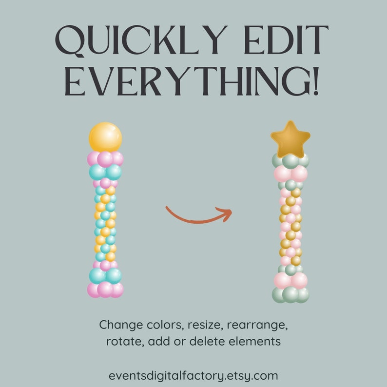 Digital Balloon Column Mockups, Balloons Canva Template, Event Styling ...