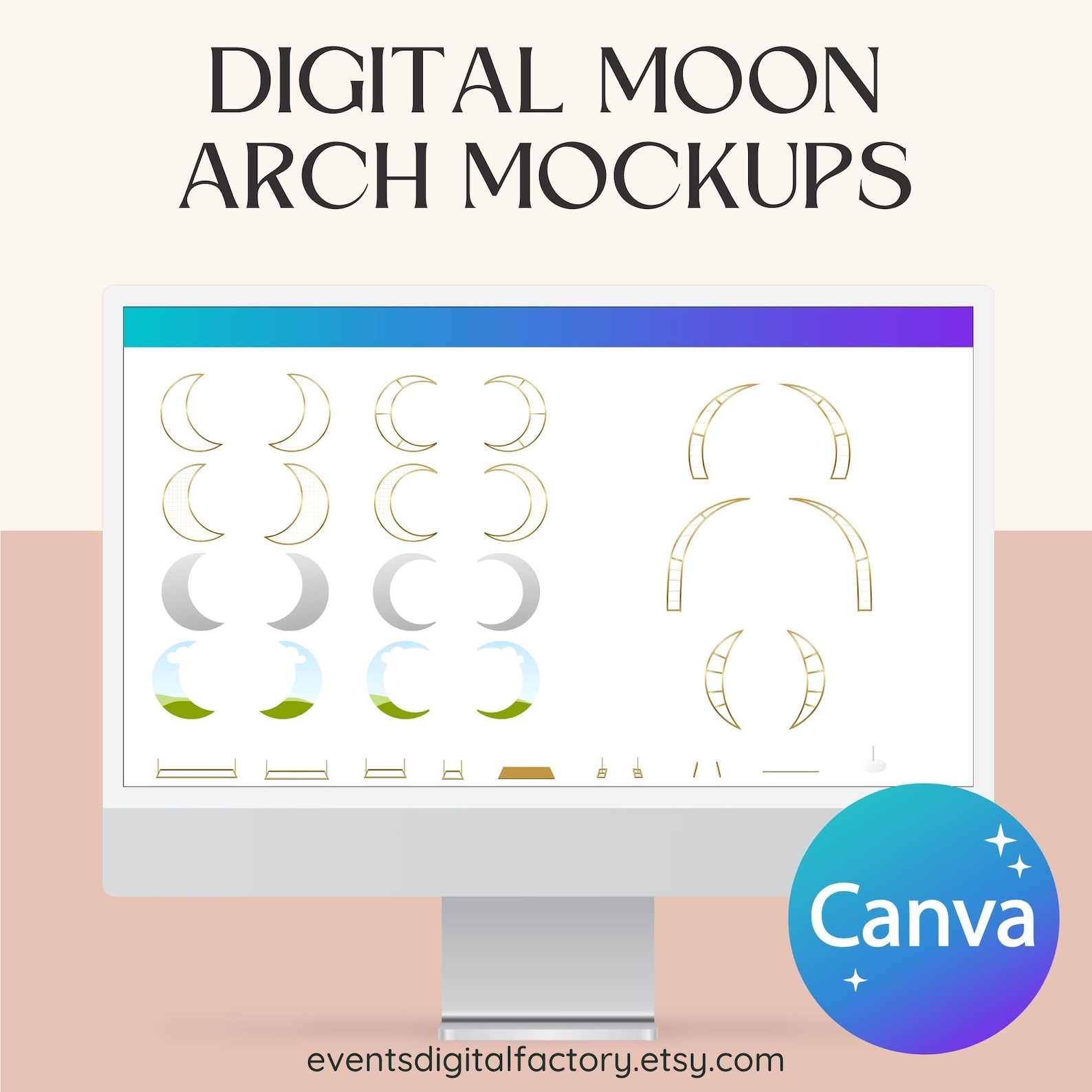 Digital Moon Arch Frames for Canva, Moon Event Mockups, Digital Moon ...