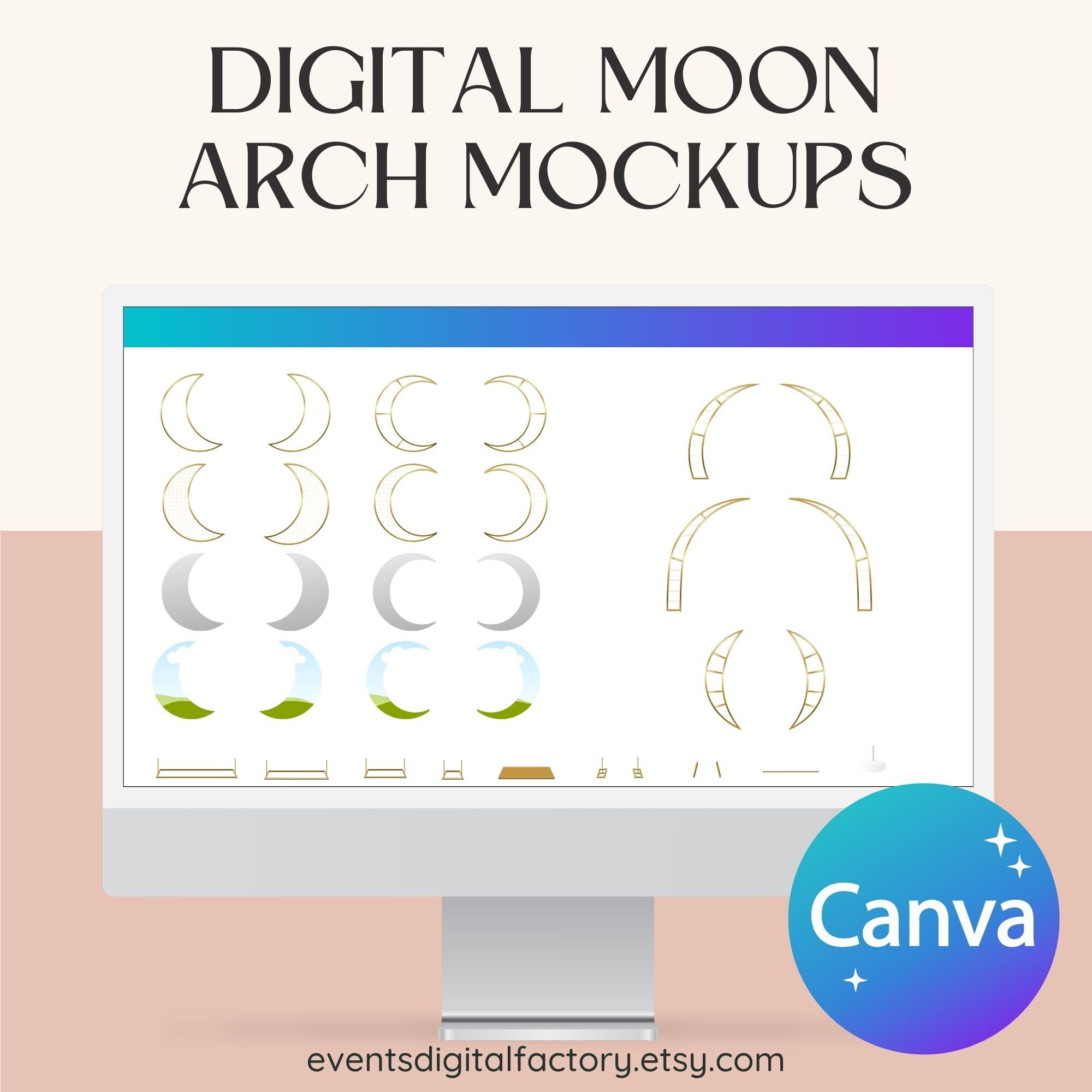 Digital Moon Arch Frames for Canva, Moon Event Mockups, Digital Moon ...