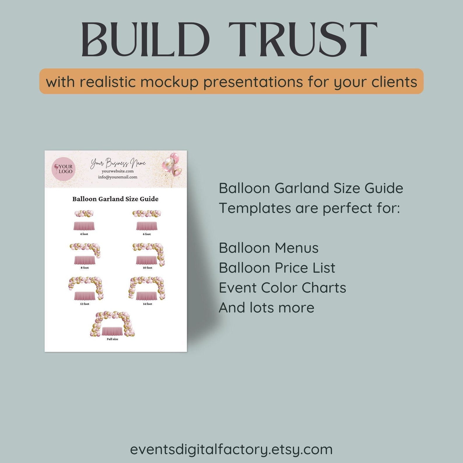 Balloon Garland Size Guide Template , Balloons Canva Template, Garland ...