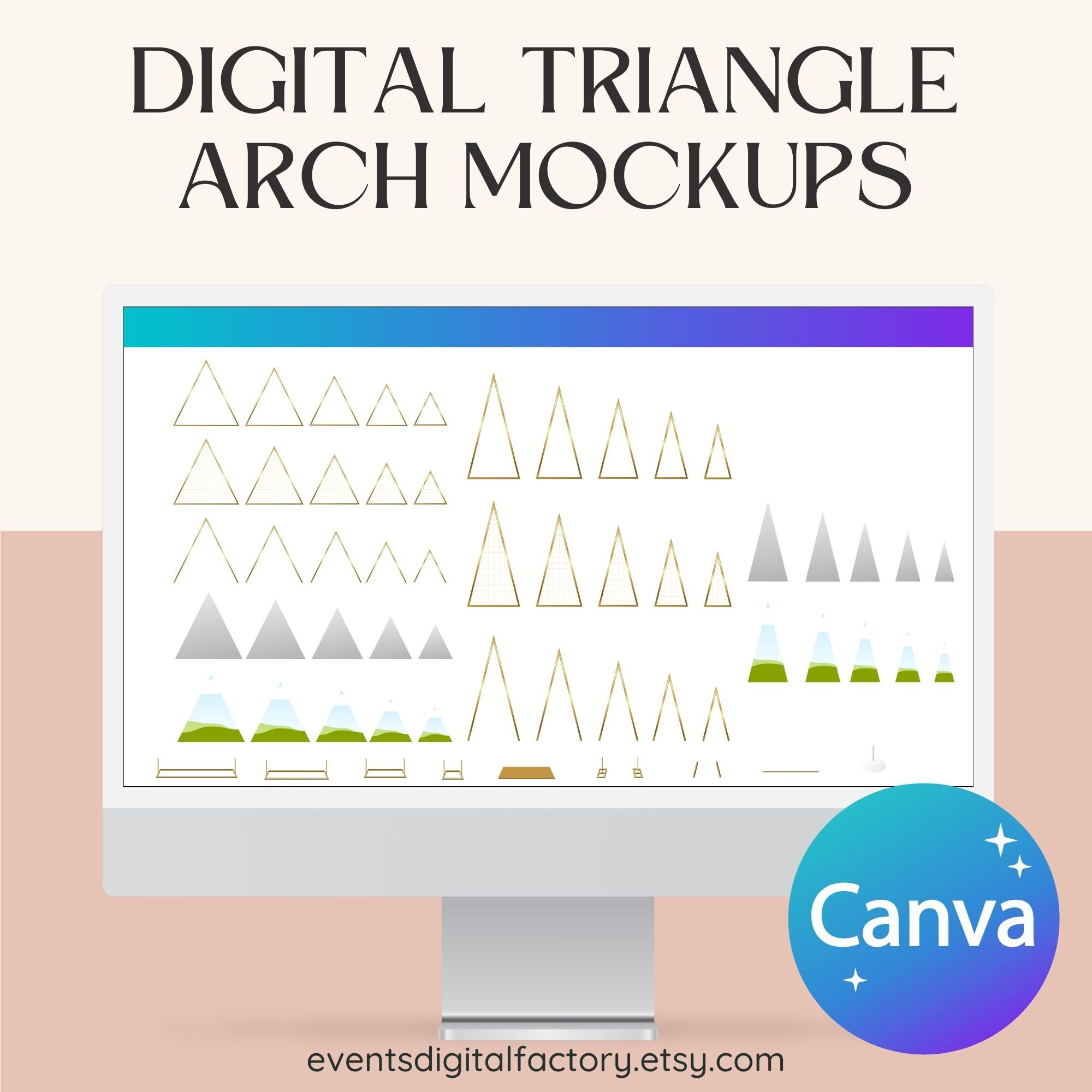 Digital Triangle Arch Frames for Canva, Triangle Event Mockups, Triangle Balloon Arch, Editable ...